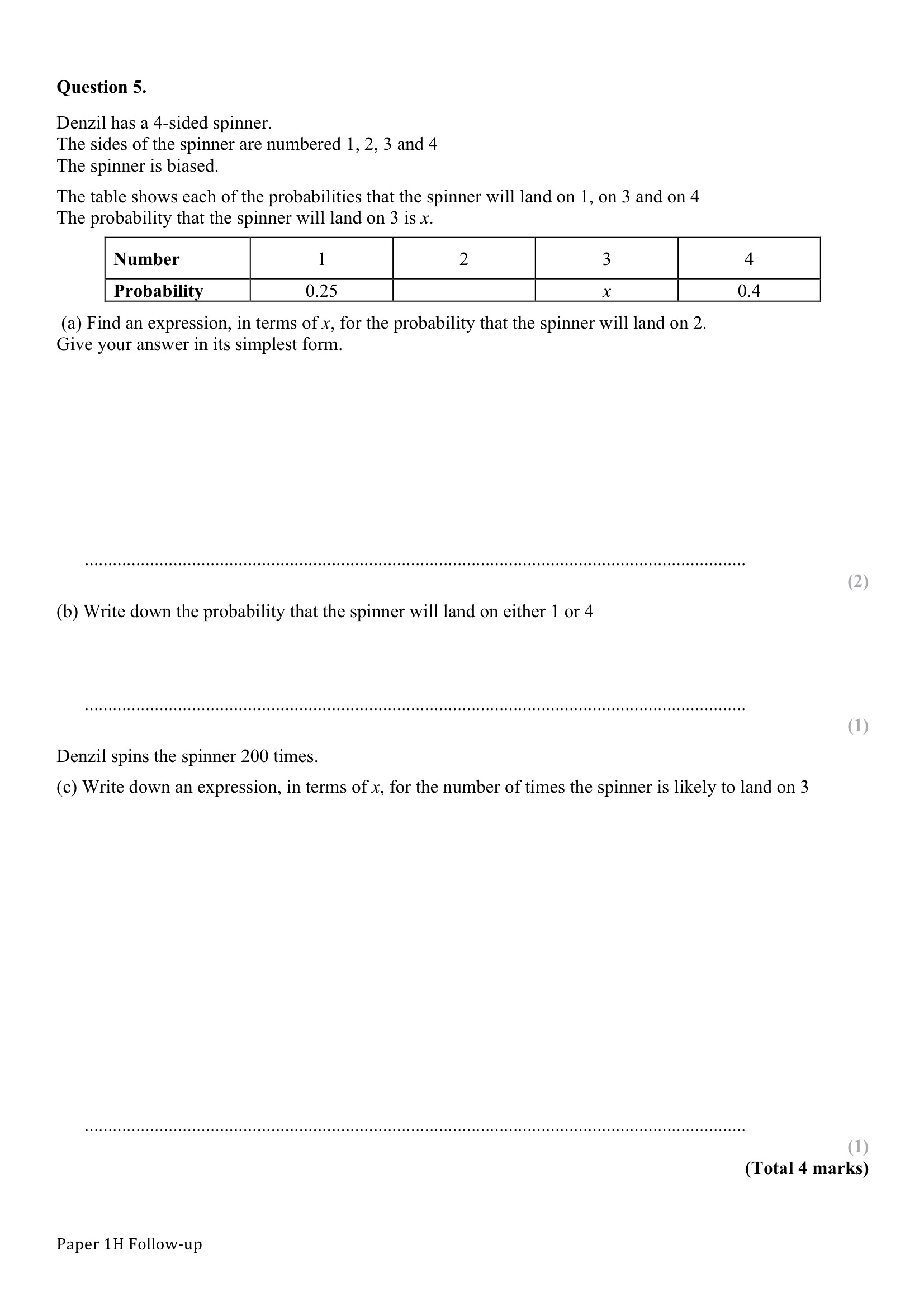 1H 05 – BossMaths.com