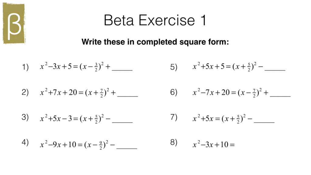 A11b – Identifying turning points of quadratic functions by completing the square – BossMaths.com