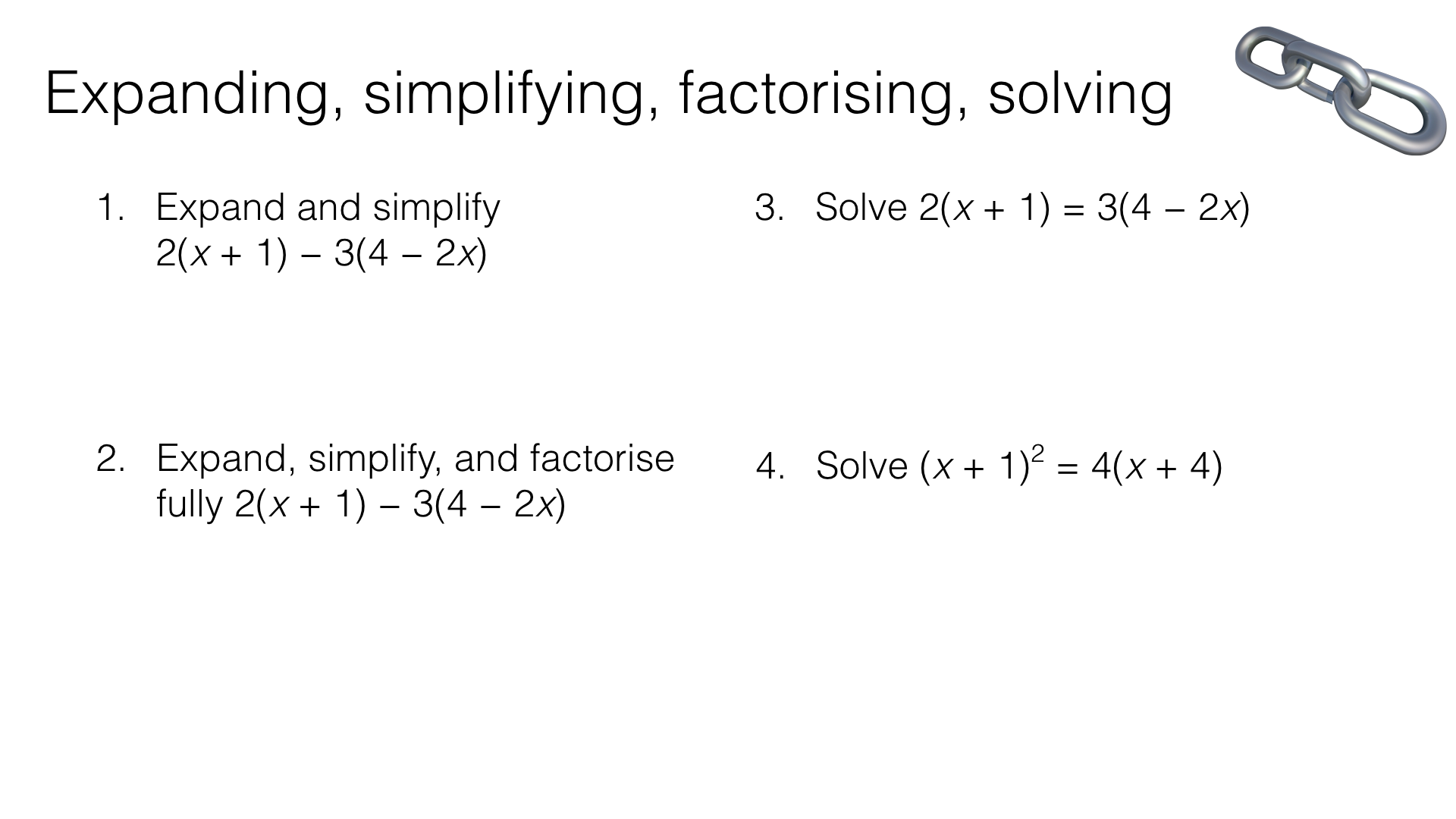 Expanding Simplifying Factorising And Solving Equations Assorted Expanding Simplifying Factorising And Solving Equations Assorted