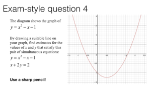 A19d – Solving two simultaneous equations (linear and curve) graphically – BossMaths.com