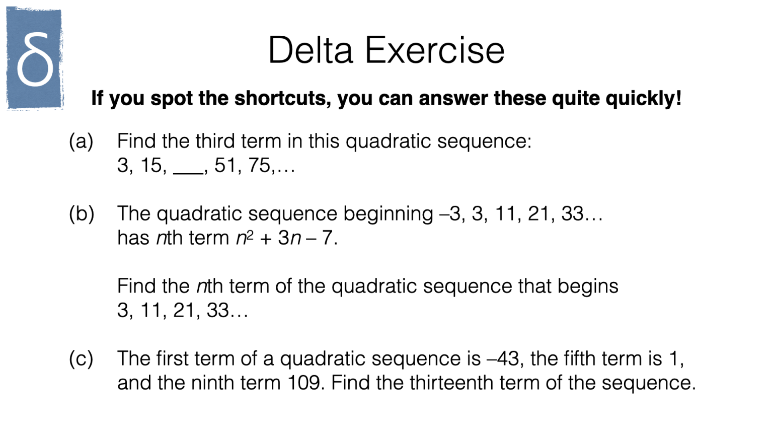 A25b – Finding the nth term of a quadratic sequence – BossMaths.com