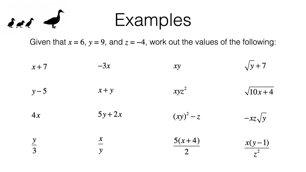 A2a – Substituting numerical values and expressions into formulae and ...