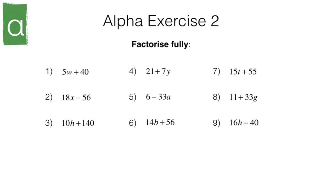 A4c – Factorising (basic) – BossMaths.com