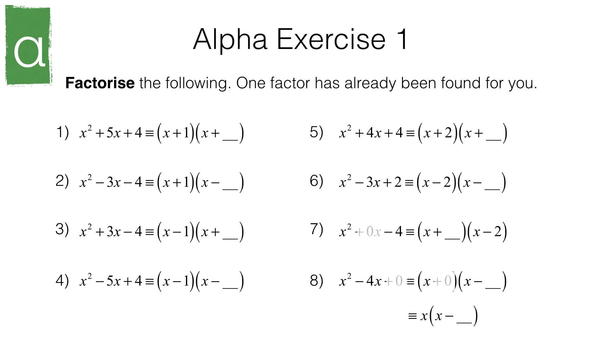A4e Factorising Quadratics BossMaths