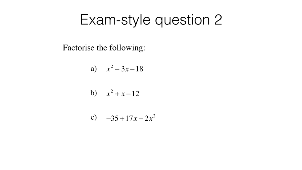 A4e – Factorising quadratics – BossMaths.com