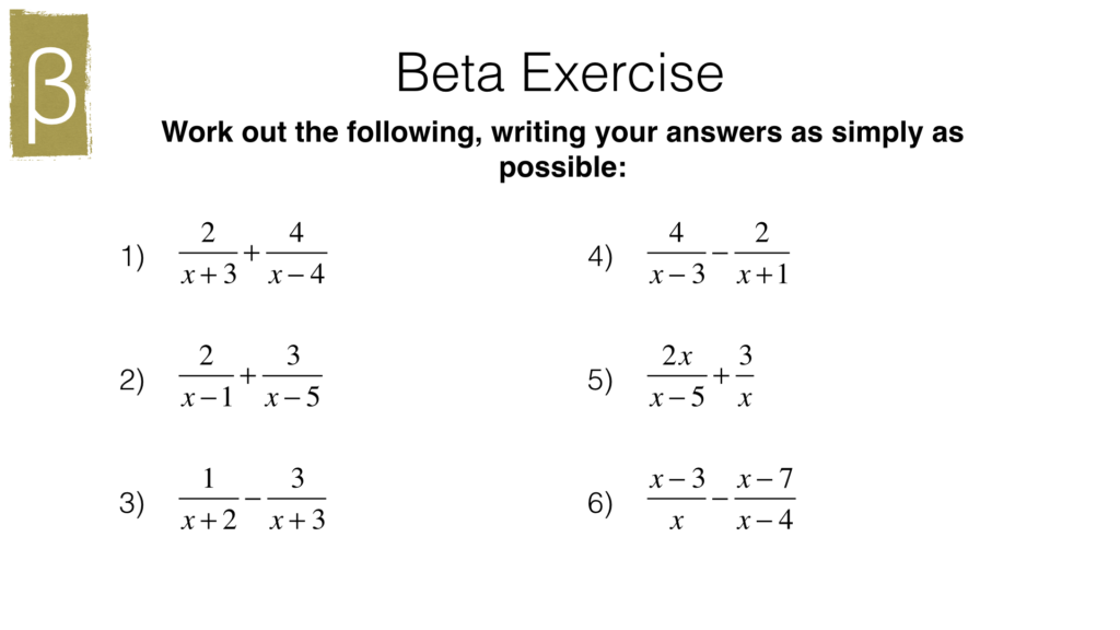 A4g – Adding and subtracting algebraic fractions – BossMaths.com