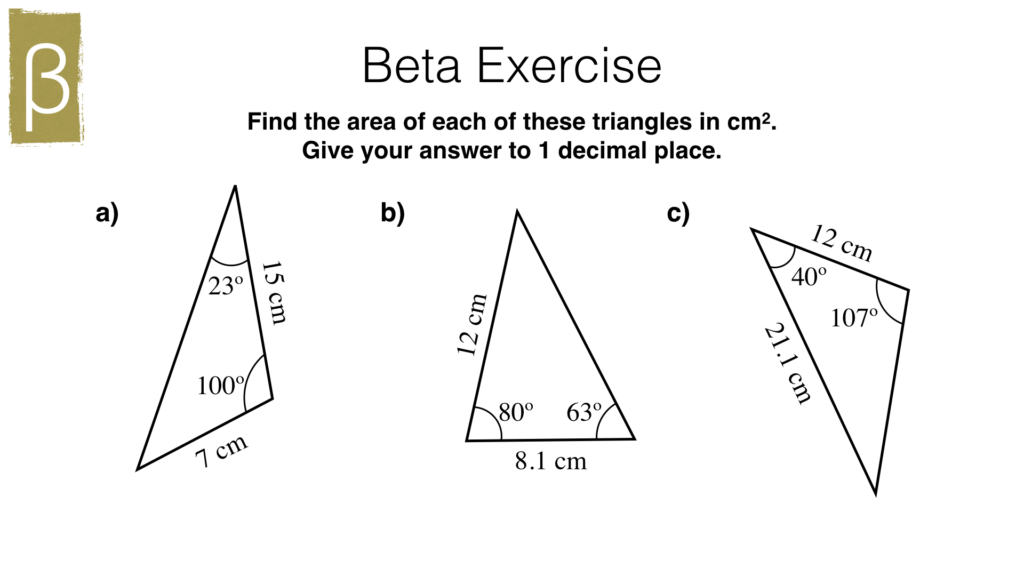 G23a – Area of a triangle using sine – BossMaths.com